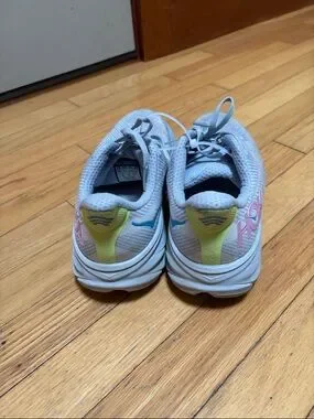 Hoka | Shoes | Hoka Pale Gray Running Sneakers With Pink Logo And Blue ...